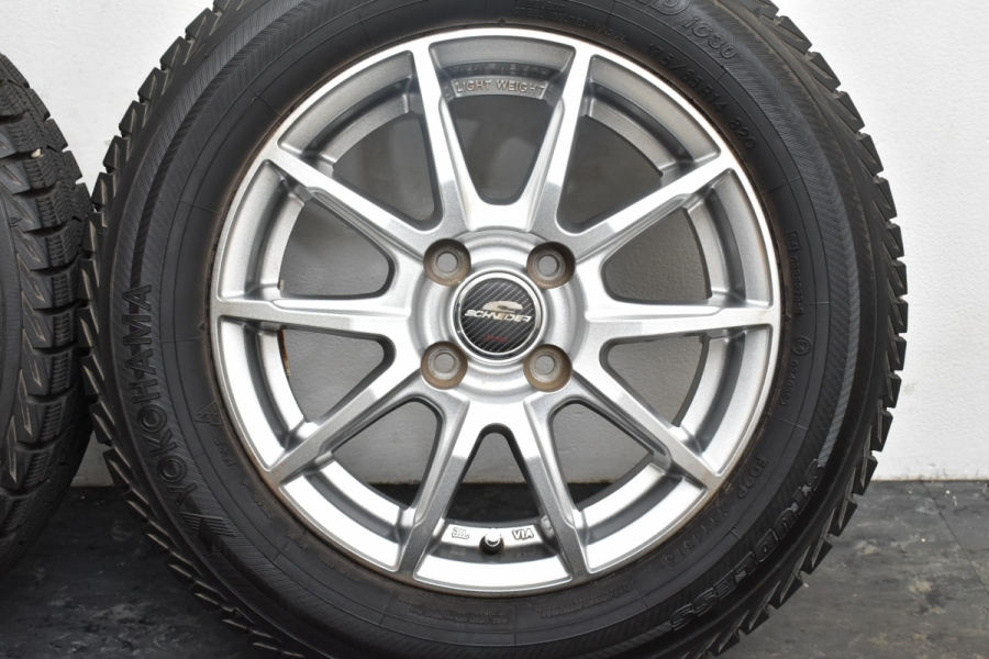 【バリ溝 美品】シュナイダー SLC 14in 5.5J +48 PCD100 ヨコハマ アイスガード iG30 175/65R14 ヴィッツ フィット ノート キューブ デミオ 中古 ...